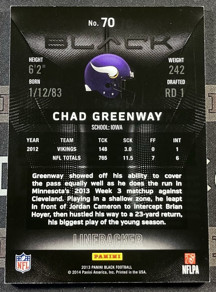 2013 Panini Black Chad Greenway Platinum /25 | eBay