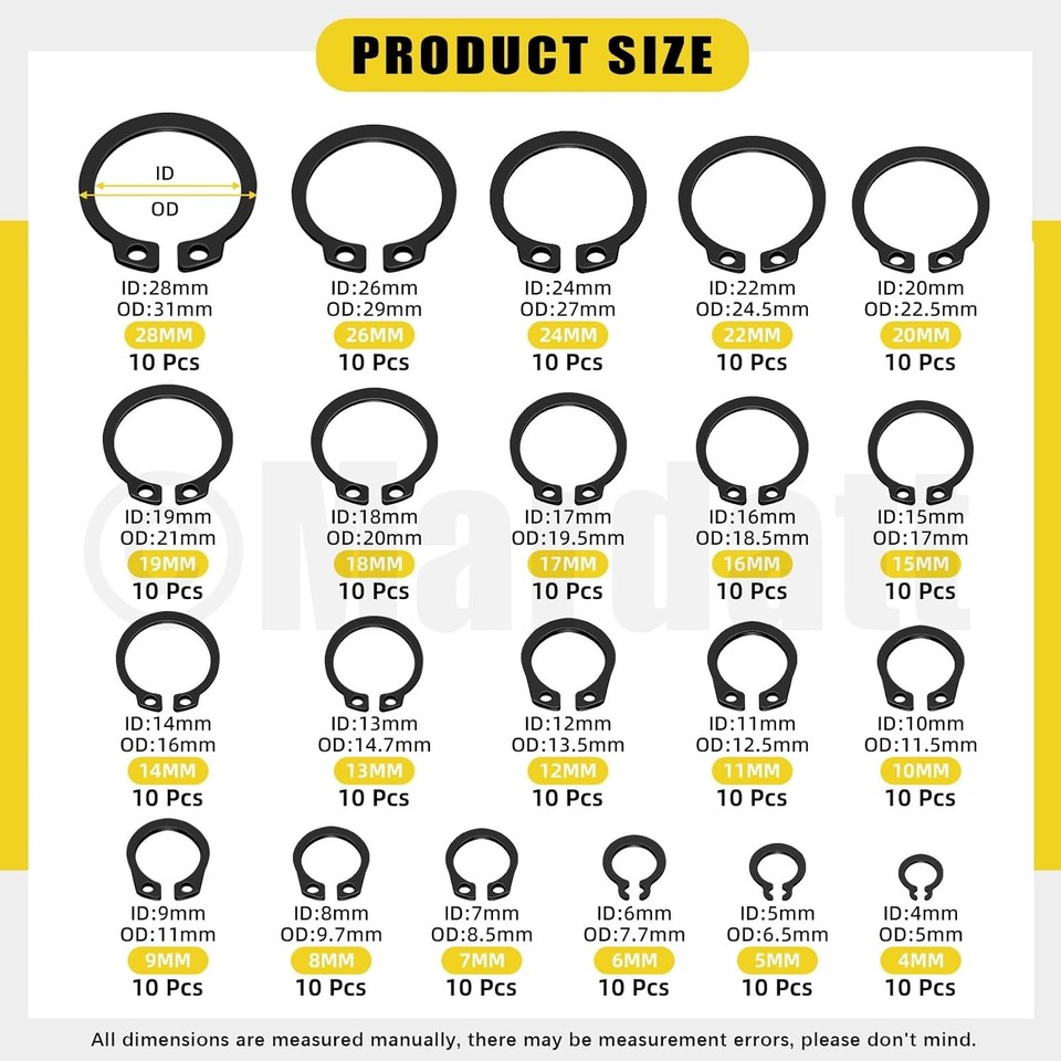 312Pcs 21 Sizes C-clip External Retaining Rings Snap Rings Assortment ...
