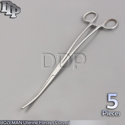 5 BOZEMAN Uterine Forceps 10" Double CURVED Surgical INSTRUMENTS ...