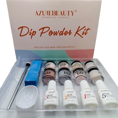 15 pc dip powder kit USED azure beauty, with powder, dip, brush and ...