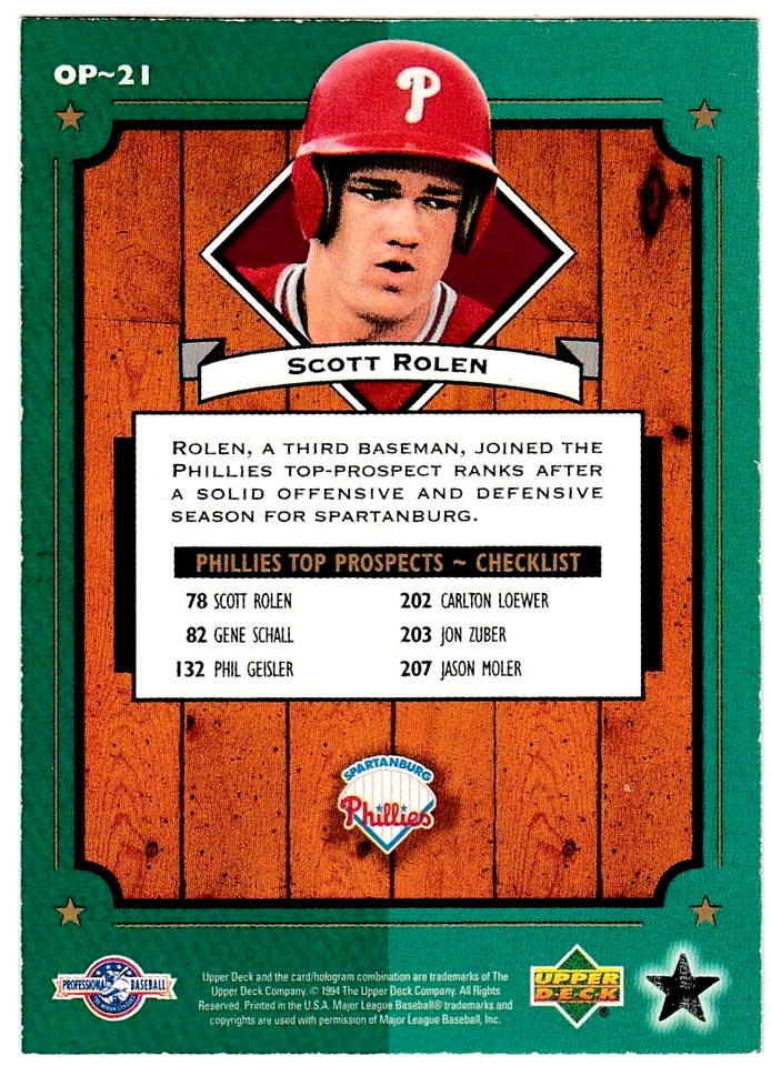 1995 Scott Rolen Upper Deck Minors OP~21 Spartanburg Phillies | eBay