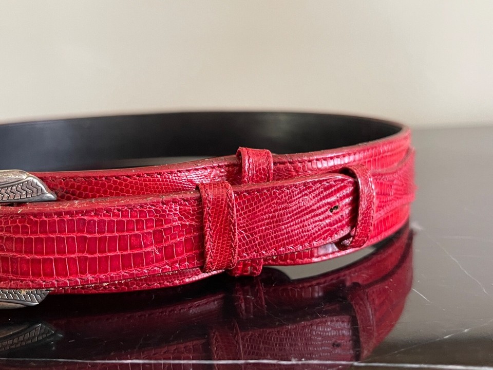Vintage Red Leather Belt with Sterling Silver Buckle Marked SC | eBay