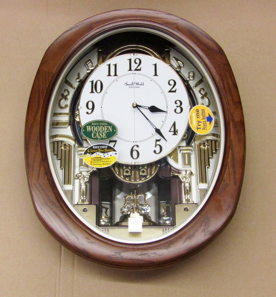 "RHYTHM" MUSICAL WALL CLOCK -JOYFUL BLESSING IN OAK W/ 30 MELODIES ...