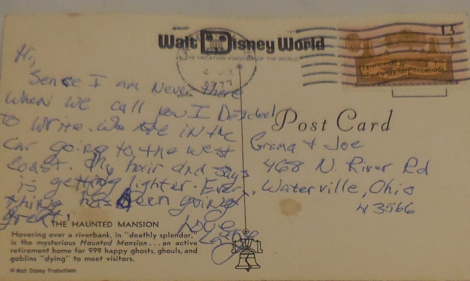 1977 Postmarked Walt Disney World Florida The haunted Mansion Postcard ...
