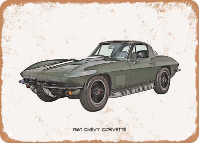 Classic Car Art - 1967 Chevy Corvette Pencil Sketch - Rusty Look Metal ...
