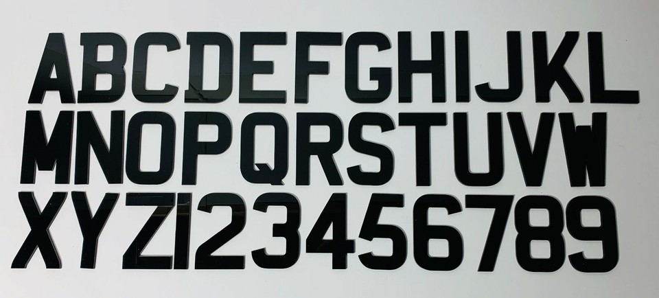 4D LASER CUT NUMBER PLATE LETTERS BLACK 3D 5mm Thick SELF-ADHESIVE ...