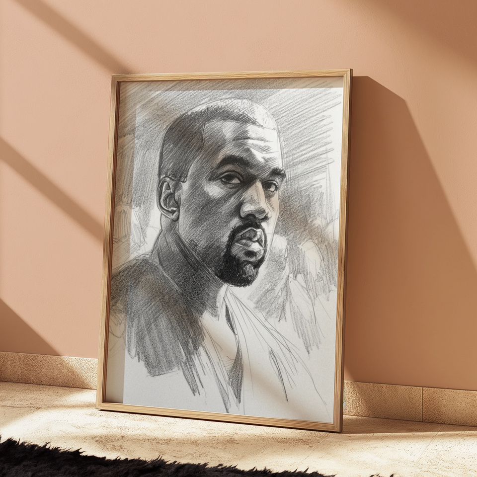 KANYE WEST DRAWING PRINT PORTRAIT SKETCH 8" x 10" RAPPER WALL ART HOME ...