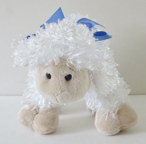 GANZ WEBKINZ HM201 Lamb with Blue Ribbon Stuffed Animal Plush Toy | eBay