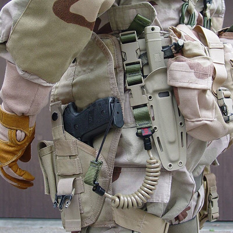 Tactical Pistol Lanyard Retention Coil Security Leash Sling with Quick ...