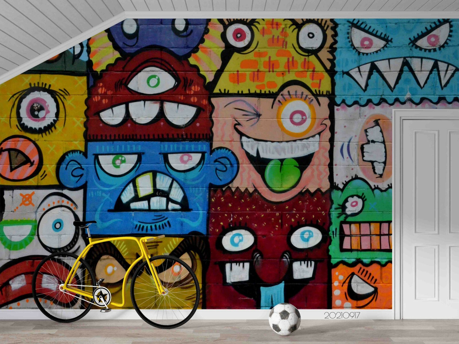 3D Abstract Strange Face Graffiti Self-adhesive Removable Wallpaper ...