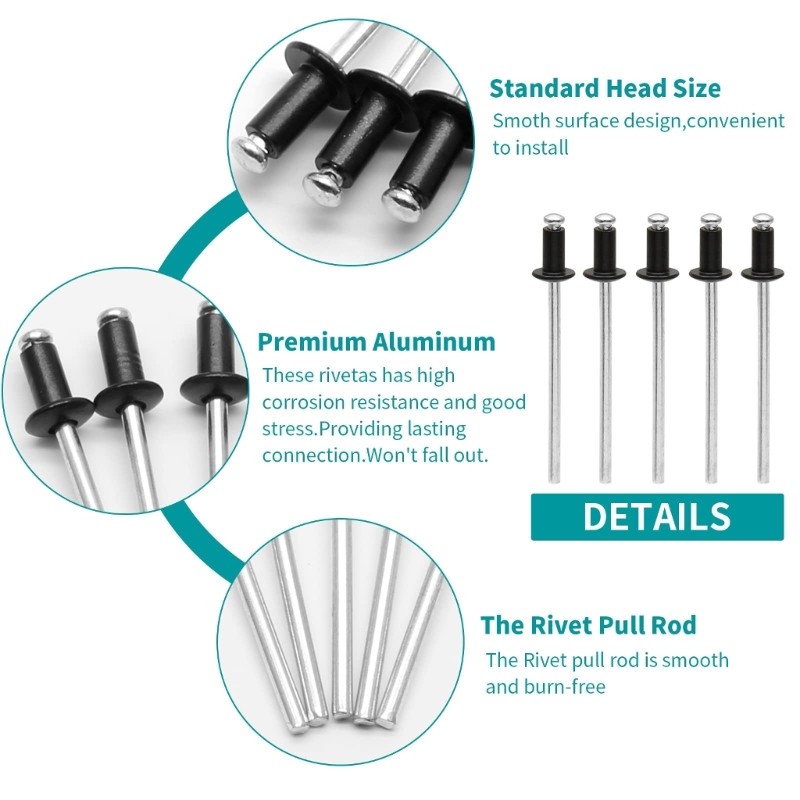 120Pieces Dome-Head Pop-Rivets Assorted Set Rivet-Kit Nail Pull For ...