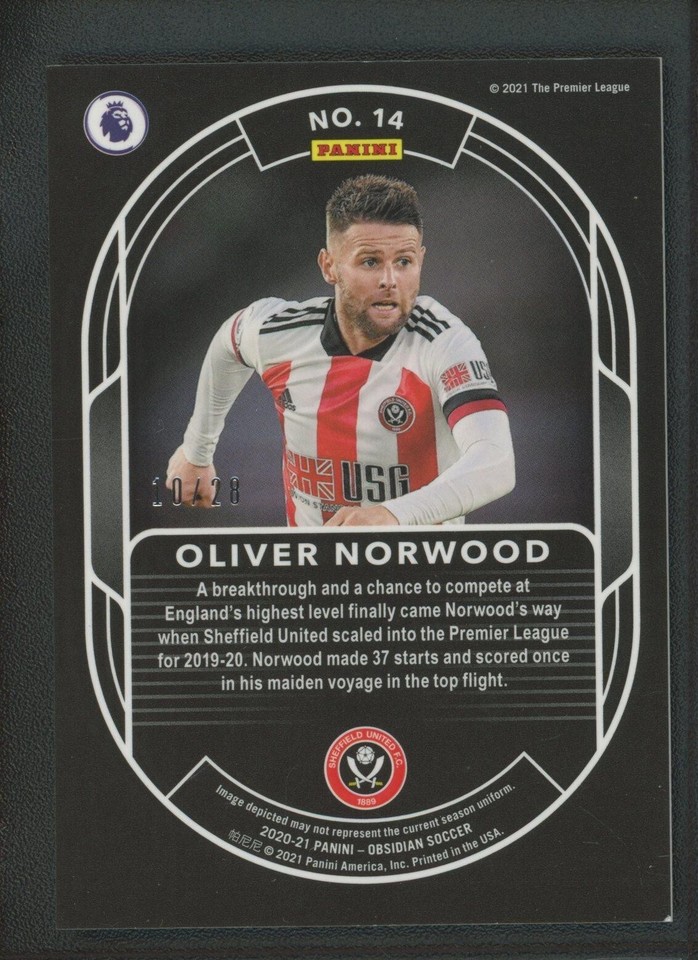 2020-21 OLIVER NORWOOD 10/28 PANINI OBSIDIAN PITCH BLACK PREMIER LEAGUE ...