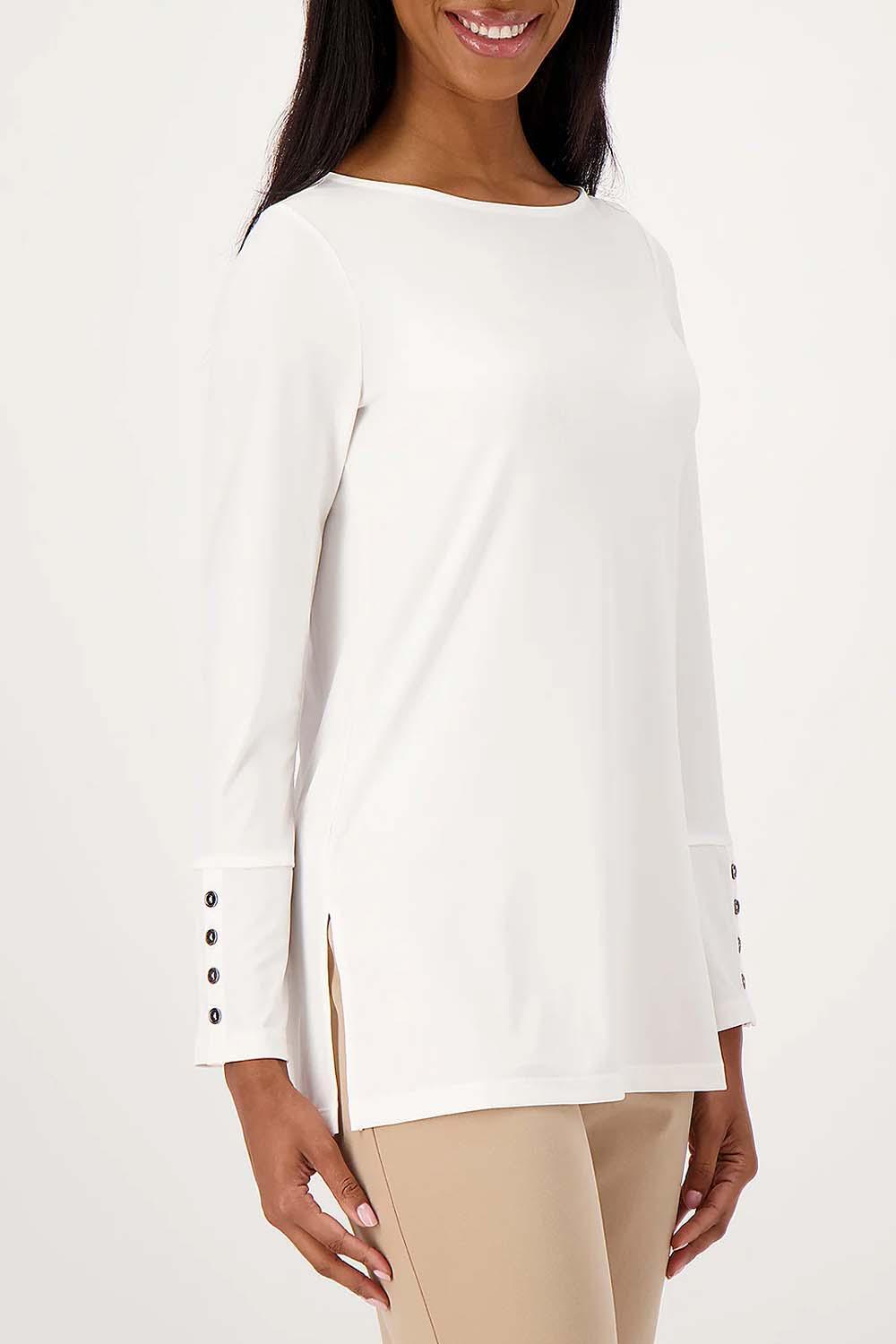 Susan Graver Everyday Liquid Knit Tunic W Button Detail Vintage Ivory