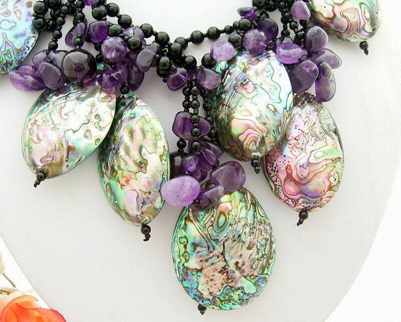 3 Strands Onyx Amethyst Multi Color Abalone Shell Festoon Necklace for ...