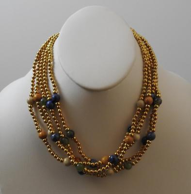 Vintage Robert Ruse Necklace Gold Tone Green Tan Blue Rust Bead Type 8 ...