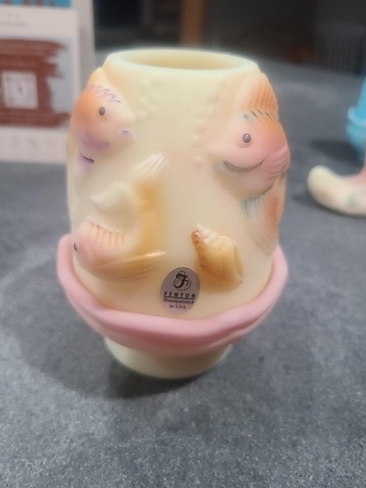 Fenton Glass Burmese Atlantis Koi Fish 2Pc Fairy Lamp Hand Painted ...