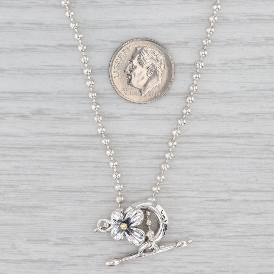 Ann King Flower Toggle Clasp Sterling Silver 18k Gold 24.25" Bead Chain ...