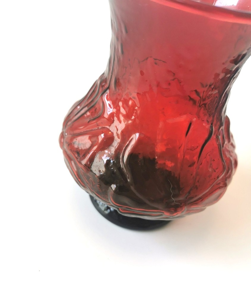 1950s Anchor Hocking Ruby Red Art Glass Vase Black Base Mid Century 5.5 ...