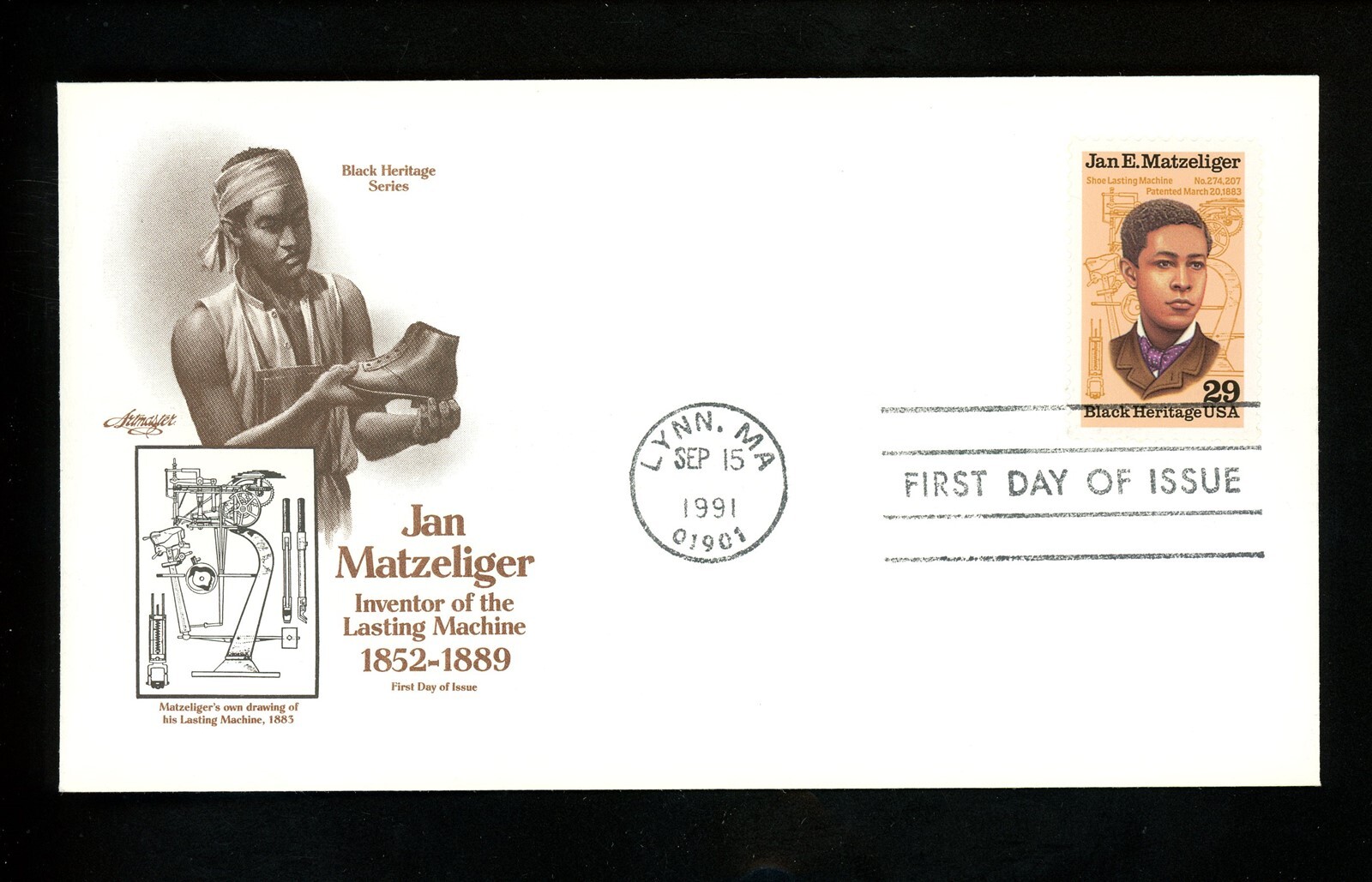 US FDC #2567 Artmaster 1991 Lynn MA Jan Matzeliger Black Heritage | eBay