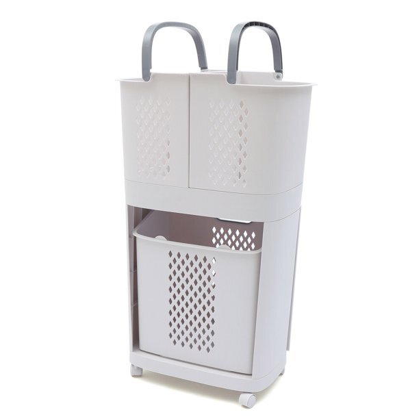 2 Tier Rolling Laundry Basket Moveable Household Laundry Basket W Wheel ...