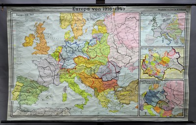 Vintage Pull Down Map Europe from 1918 to 1945 History Wall Chart Mural ...