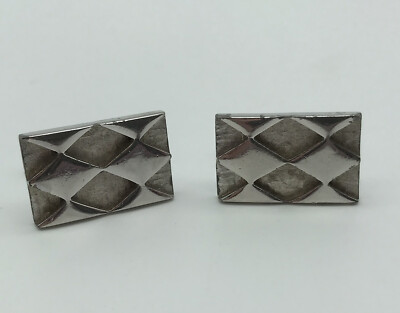 Vintage Swank Silver Tone Cufflinks Rectangular Textured and Mirrored ...