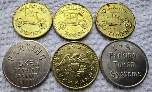 Lot of 6 Parking Tokens: Model T Car, Eagle, Cincinnati, CTA, No Cash ...