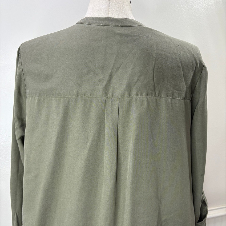 J Jill Plus Size 2X Top Button Up 100% Tencel Olive Green Roll Tab ...