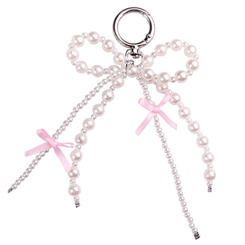 Pearls Bead Bowknot Key Rings Pendant Butterfly Knot Beaded Keychain ...