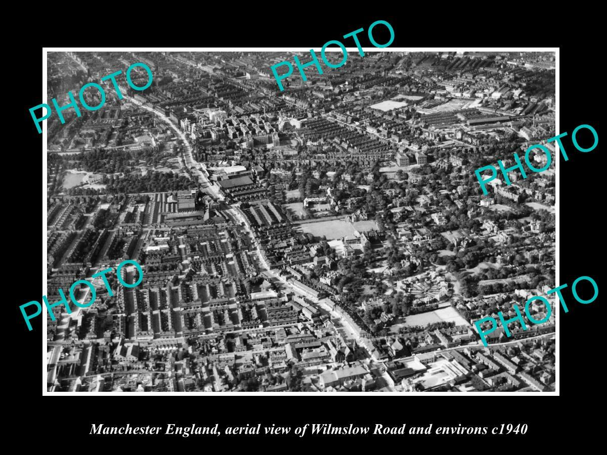 OLD POSTCARD SIZE PHOTO MANCHESTER ENGLAND AERIAL VIEW OF WILMSLOW Rd ...