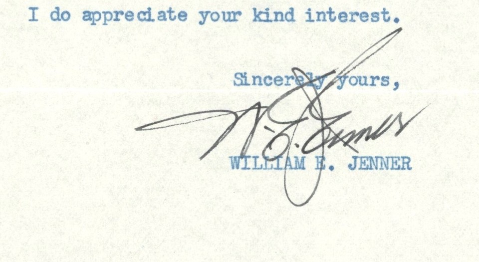Senator William E. Jenner Signed Letter | eBay