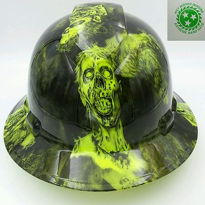FULL BRIM Hard Hat custom hydro dipped ,OSHA approved BIO HAZARD ZOMBIE ...