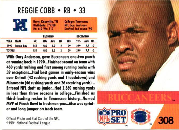 1991 Pro Set #308 Reggie Cobb | eBay