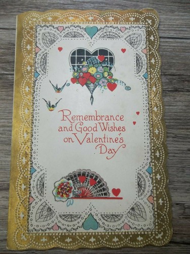 Vintage Valentine card open up verse inside Litho printed U.S.A. gold ...