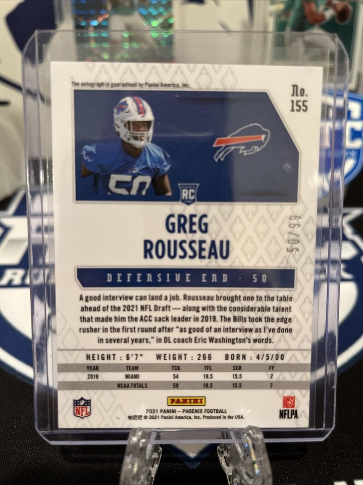 2021 Panini Phoenix Greg Rousseau Rookie Auto Jersey Match 50/99 ...