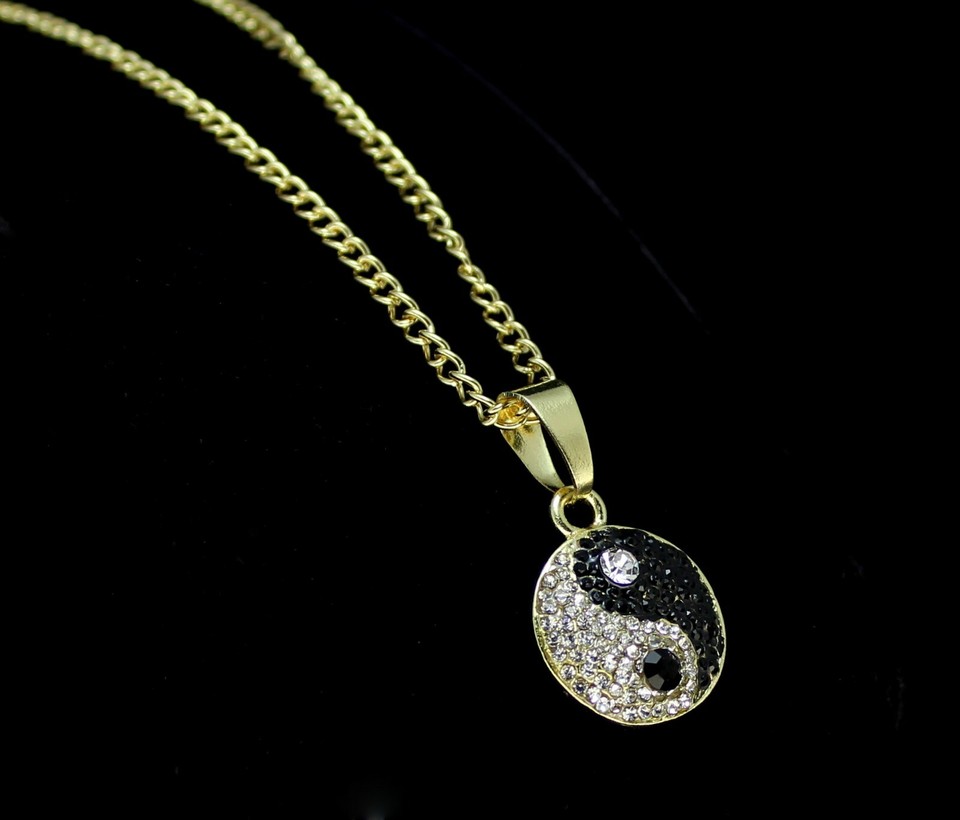 Mini Icy Ying Yang CZ Pendant 14k Gold Plated 24" Rope Chain Hip Hop ...