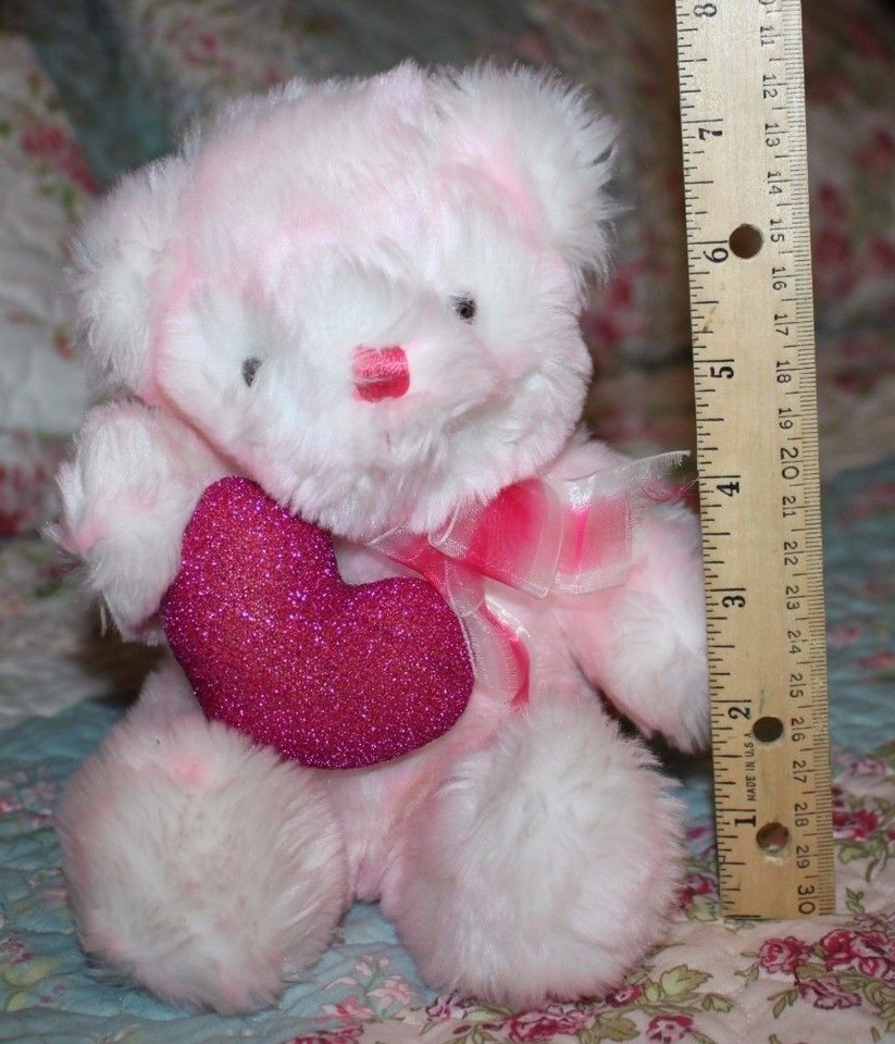 Walmart Light Pink Teddy Bear Plush Valentine Shiny Heart & Bow 7.5 ...