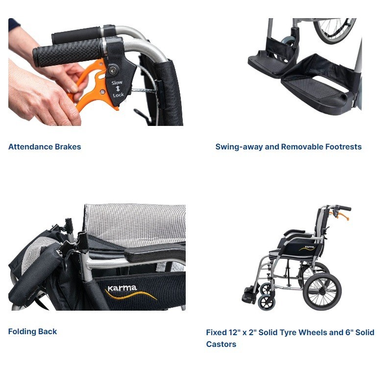 Karma Ergo Lite 2 Tall Lightweight Folding Transit Wheelchair - Crash ...