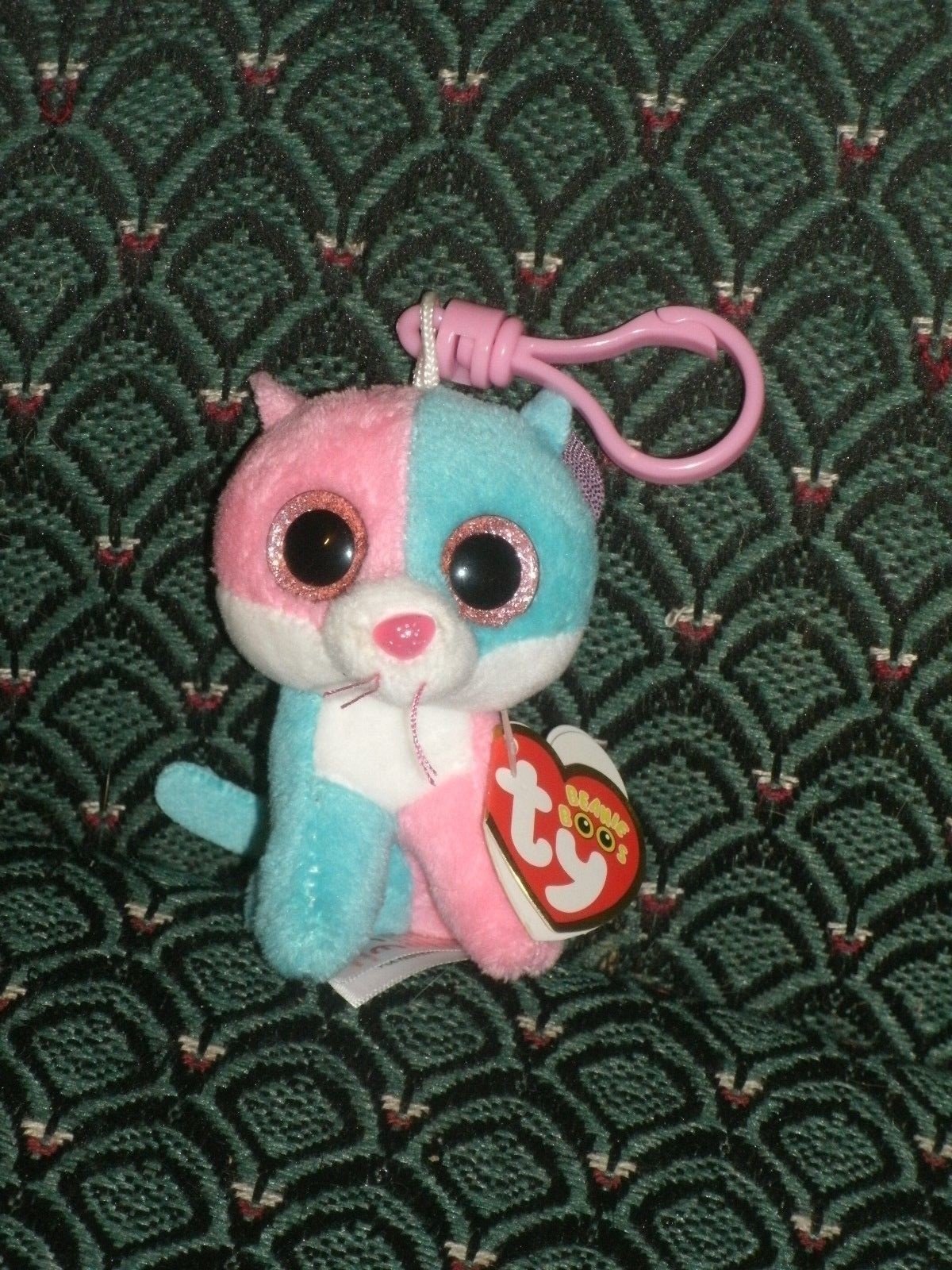 Ty Boo FIONA ( PINK, BLUE & WHITE CAT) clip M/M tag * RARE * JUSTICE ...