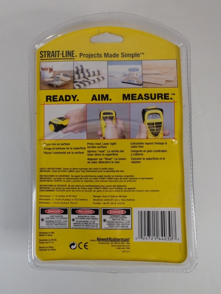 Strait Line Laser Measure Tape, 50 Feet, Press Aim & Measure New ...