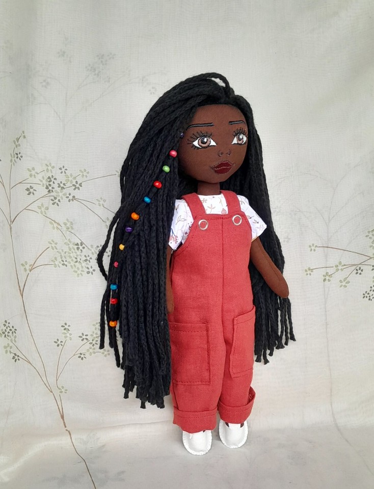 Black rag doll with braids, African American doll, Handmade Brown Skin ...