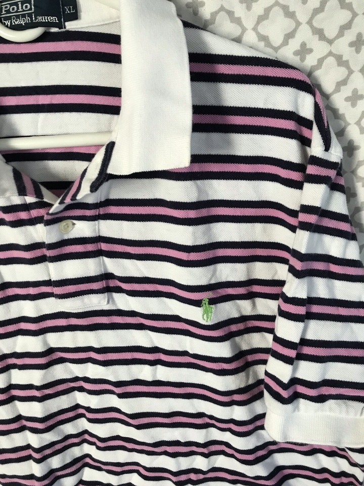 Vtg Polo Ralph Lauren XL Striped Pink Stripe Kanye West Y2k Ye Era Made ...