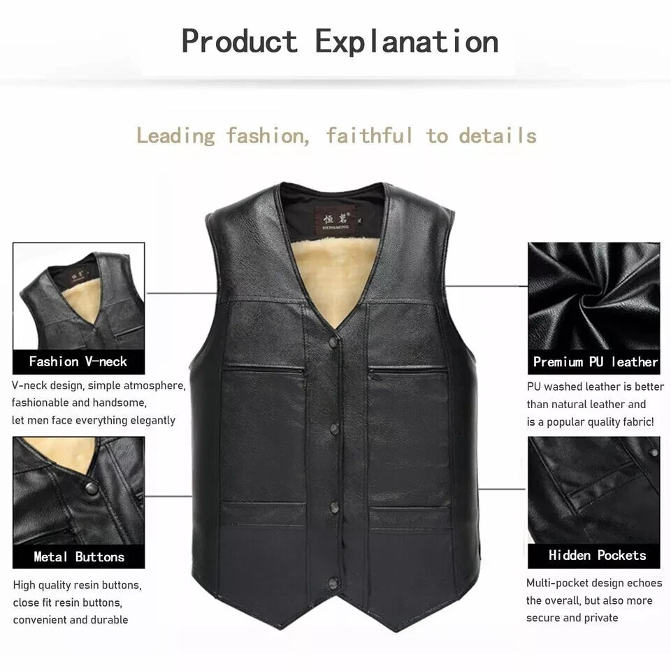 Men's Leather Vest Motorcycle Biker Vest Concealed Carry Tactical ...