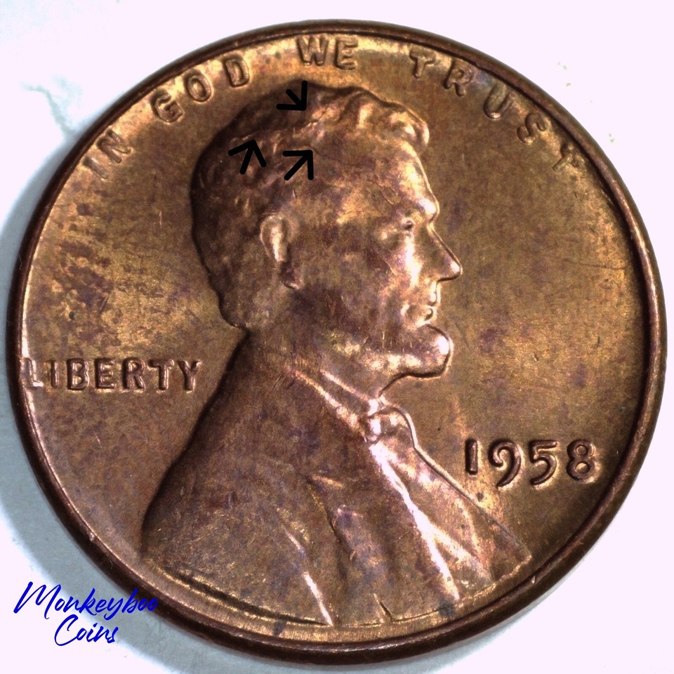 1958 Lincoln Wheat Cent- Retained Interior Die Break & Die Chip- Rare ...