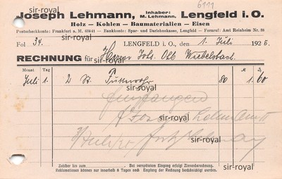 Baumaterialien Joseph Lehmann - Lengfeld - 1925 - Historische Rechnung ...