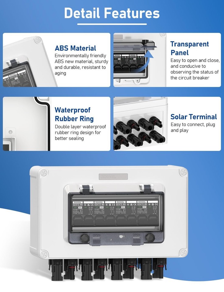 Solar Panel Disconnect Switch 4 String 30 Amp DC Circuit Breaker Box 4 ...