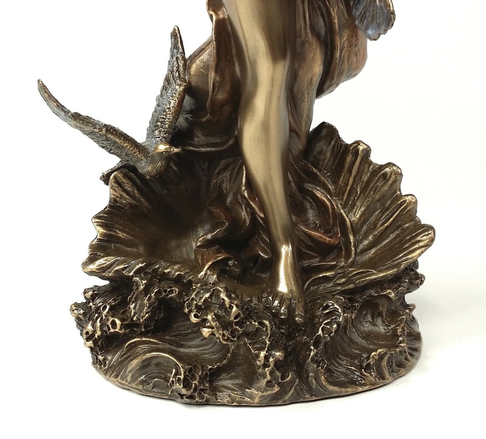 11" APHRODITE Greek Goddess of Love on Seashell W Doves Statue Bronze ...