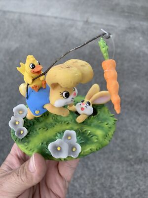 Vintage Peter Rabbit Bunny in Rabbit Hole Dangle Carrot Duck Fishing ...