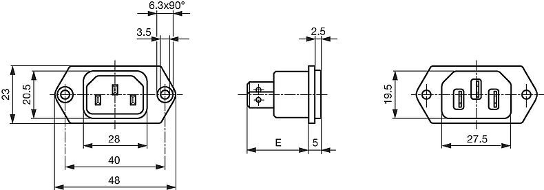 SCHURTER 6100.3100 IEC C14 Inlet, 15 A, 250 VAC, Solder Tabs, Flange ...