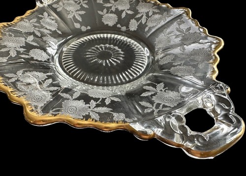 Antique Two Handled Glass Tray Hand Painted Gold Floral 7.5” Wide | eBay